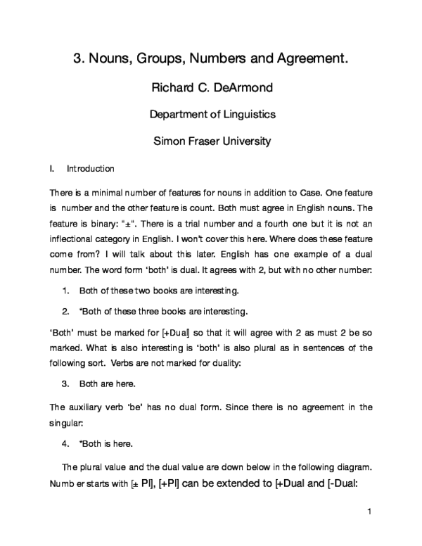 (PDF) 3. Nouns, Groups, Numbers and Agreement