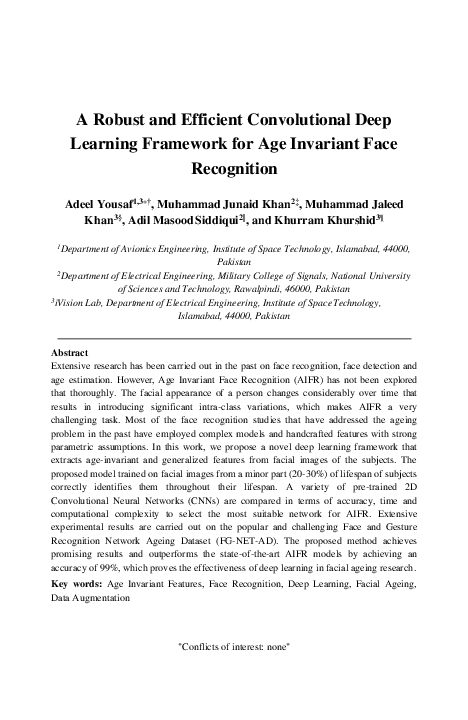 Pdf A Robust And Efficient Convolutional Deep Learning Framework For Age Invariant Face