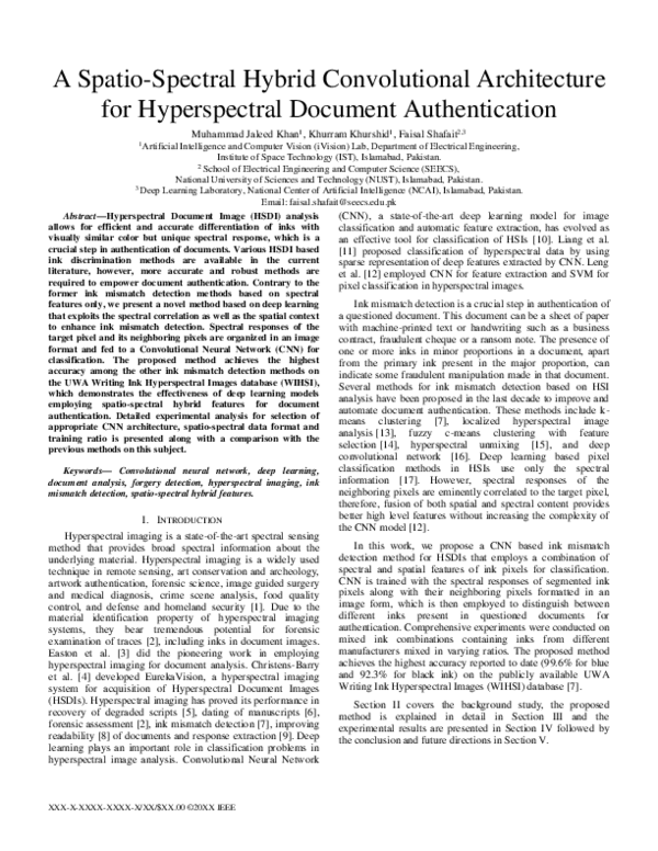 Pdf A Spatio Spectral Hybrid Convolutional Architecture For Hyperspectral Document Authentication