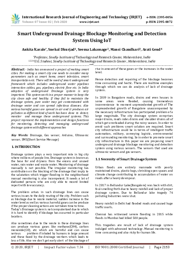 Pdf Irjet Smart Underground Drainage Blockage Monitoring And