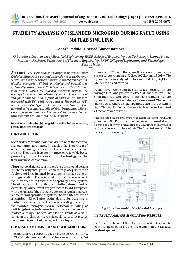 (PDF) IRJET- STABILITY ANALYSIS OF ISLANDED MICROGRID DURING FAULT USING MATLAB SIMULINK