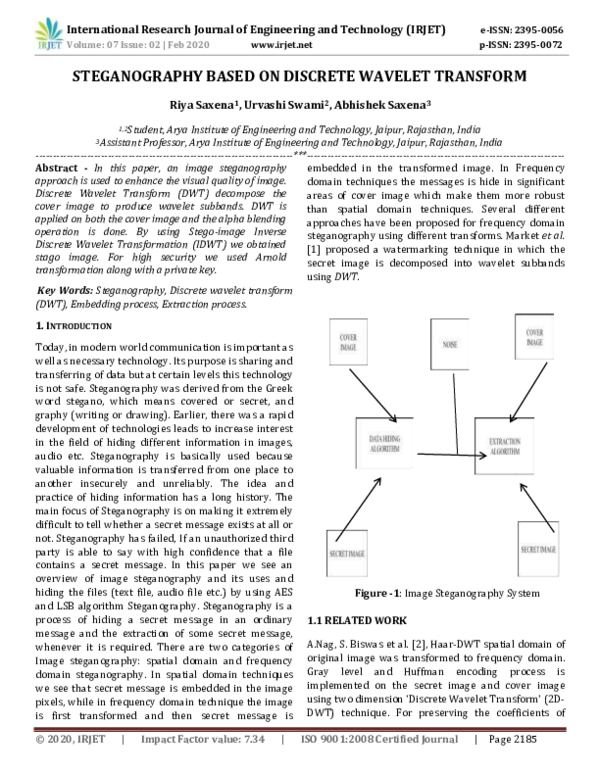 Pdf Irjet Steganography Based On Discrete Wavelet Transform Irjet Journal