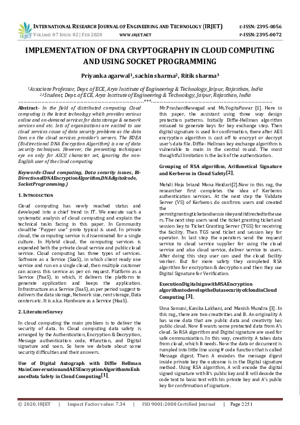 Pdf Irjet Implementation Of Dna Cryptography In Cloud Computing And Using Socket Programming
