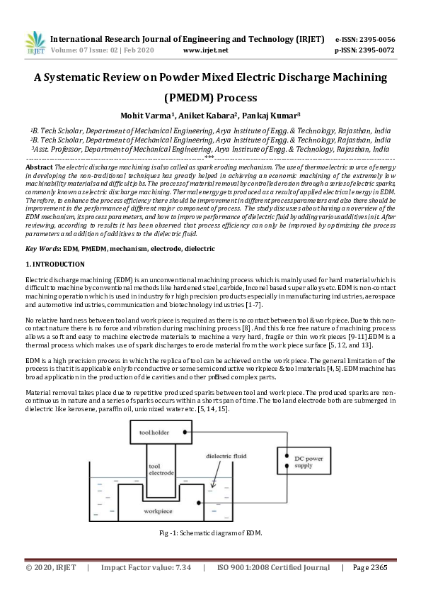 (PDF) IRJET- A Systematic Review on Powder Mixed Electric Discharge ...