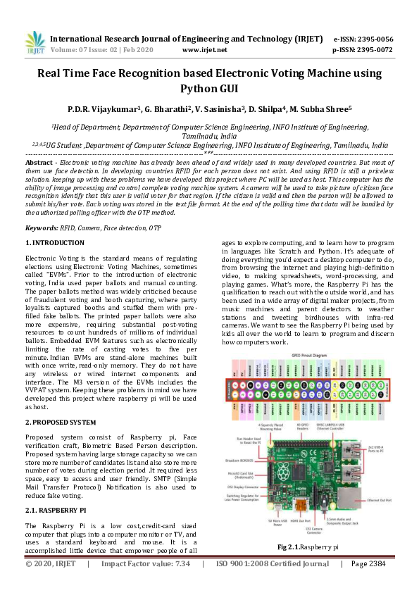 (PDF) IRJET- Real Time Face Recognition based Electronic Voting Machine ...