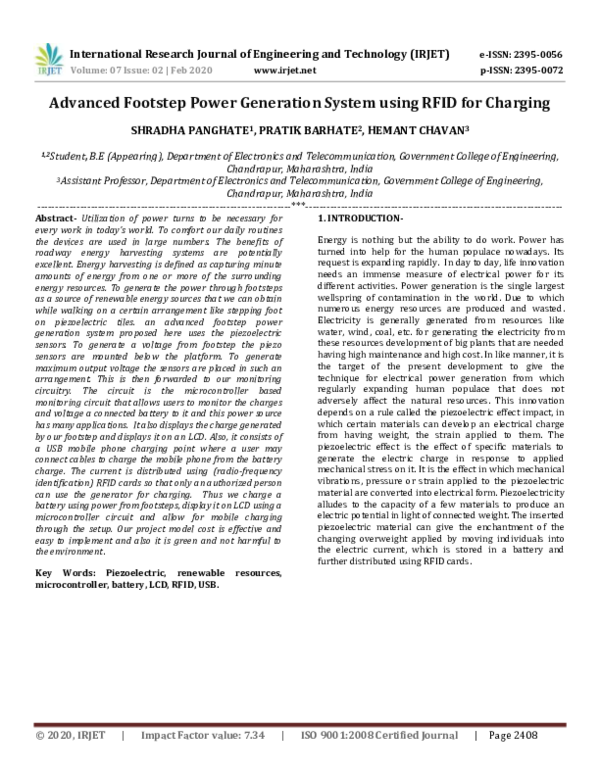 (PDF) IRJET- Advanced Footstep Power Generation System using RFID for ...