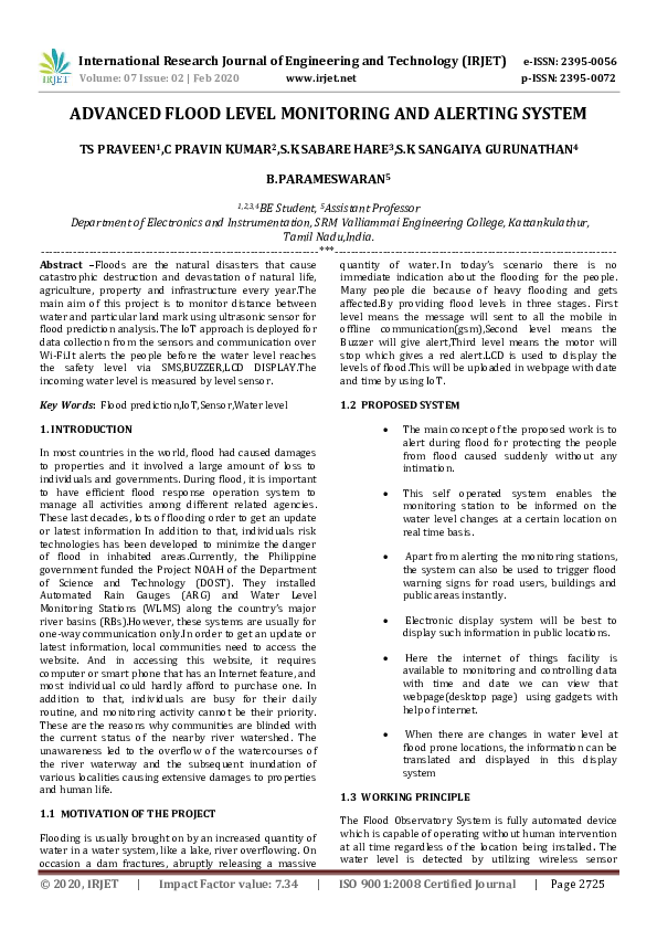 (PDF) IRJET- ADVANCED FLOOD LEVEL MONITORING AND ALERTING SYSTEM