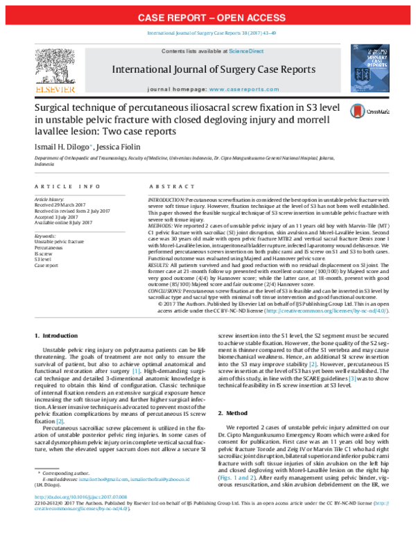 (PDF) Surgical technique of percutaneous iliosacral screw fixation in ...
