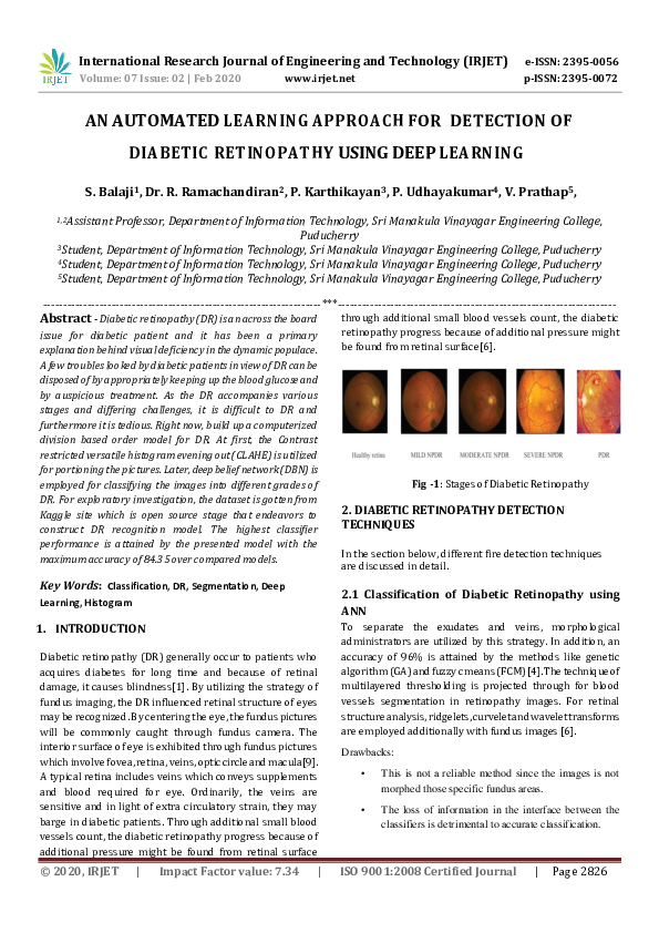(PDF) IRJET- AN AUTOMATED LEARNING APPROACH FOR DETECTION OF DIABETIC RETINOPATHY USING DEEP ...