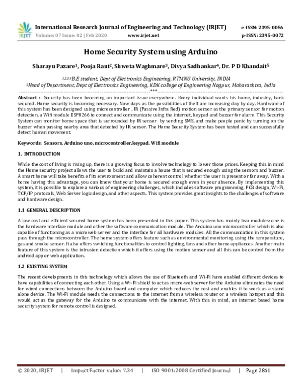 Pdf Irjet Home Security System Using Arduino
