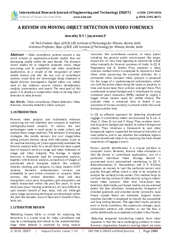 Pdf Irjet A Review On Moving Object Detection In Video Forensics