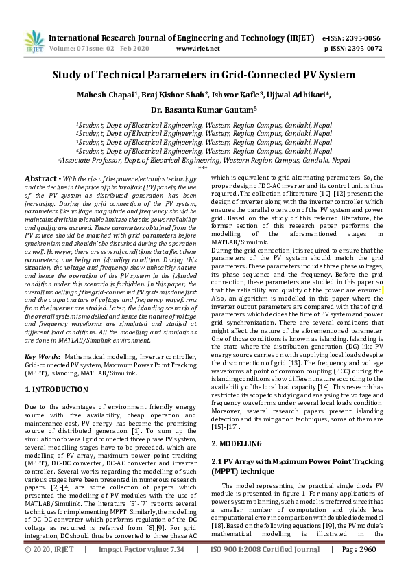 (PDF) Study of Technical Parameters in Grid-Connected PV System