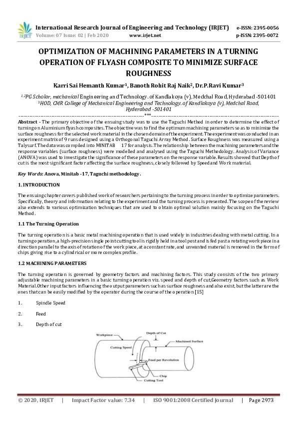 Pdf Optimization Of Machining Parameters In A Turning Operation Of Flyash Composite To