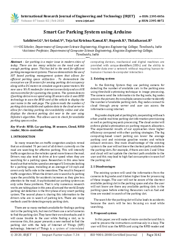 (PDF) IRJET- Smart Car Parking System using Arduino