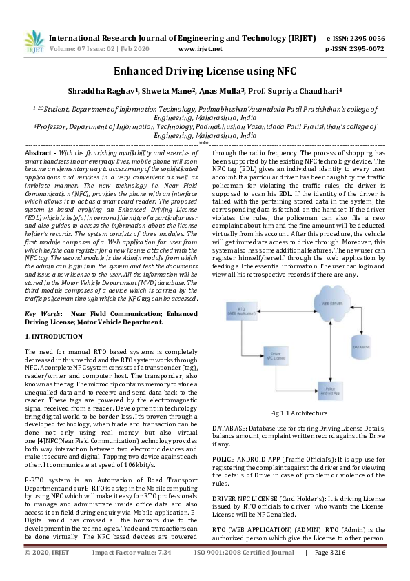 (PDF) IRJET- Enhanced Driving License using NFC
