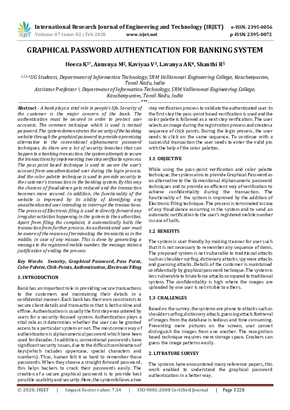 (PDF) IRJET- GRAPHICAL PASSWORD AUTHENTICATION FOR BANKING SYSTEM
