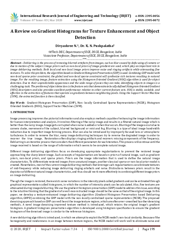 (PDF) IRJET- A Review on Gradient Histograms for Texture Enhancement and Object Detection