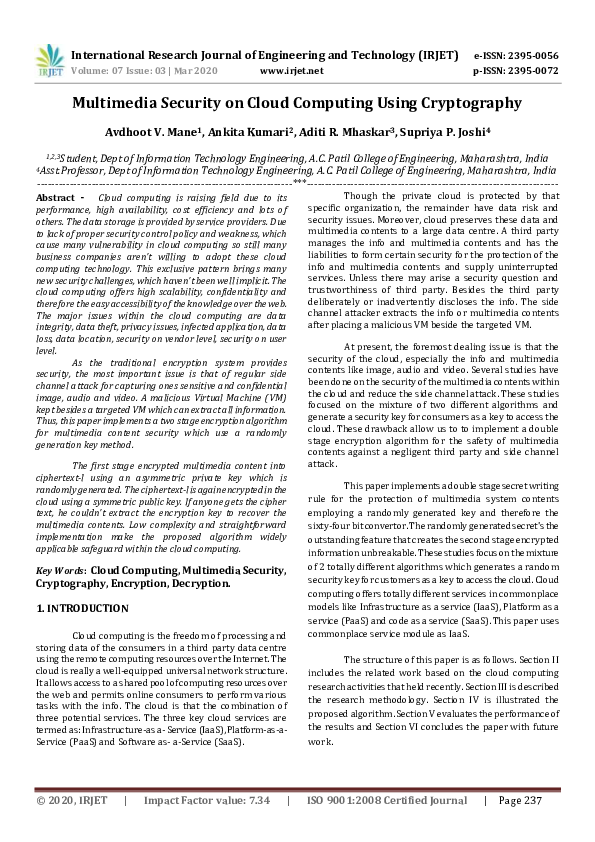 (PDF) IRJET- Multimedia Security on Cloud Computing Using Cryptography