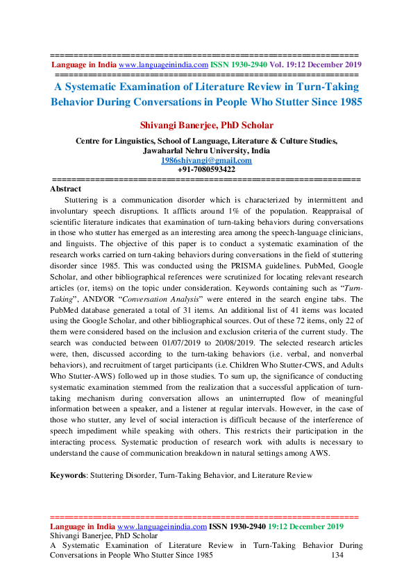 (PDF) A Systematic Examination of Literature Review in Turn-Taking Behavior During Conversations ...