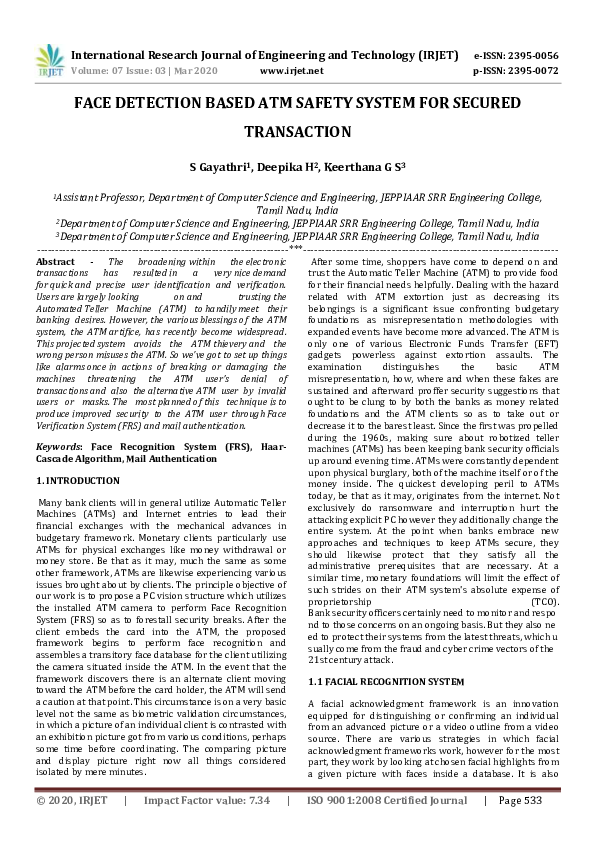 (PDF) IRJET- FACE DETECTION BASED ATM SAFETY SYSTEM FOR SECURED TRANSACTION