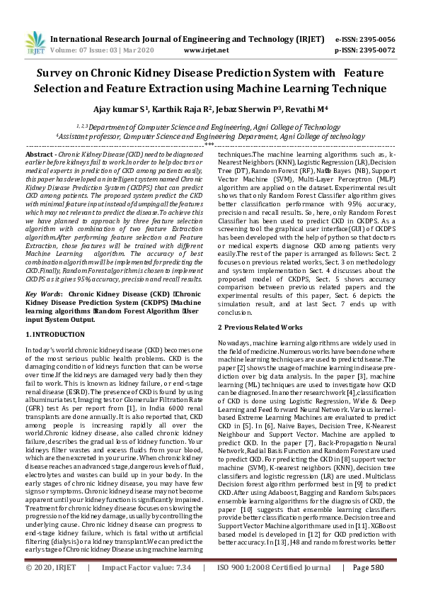 (PDF) IRJET-Survey on Chronic Kidney Disease Prediction System with Feature Selection and ...