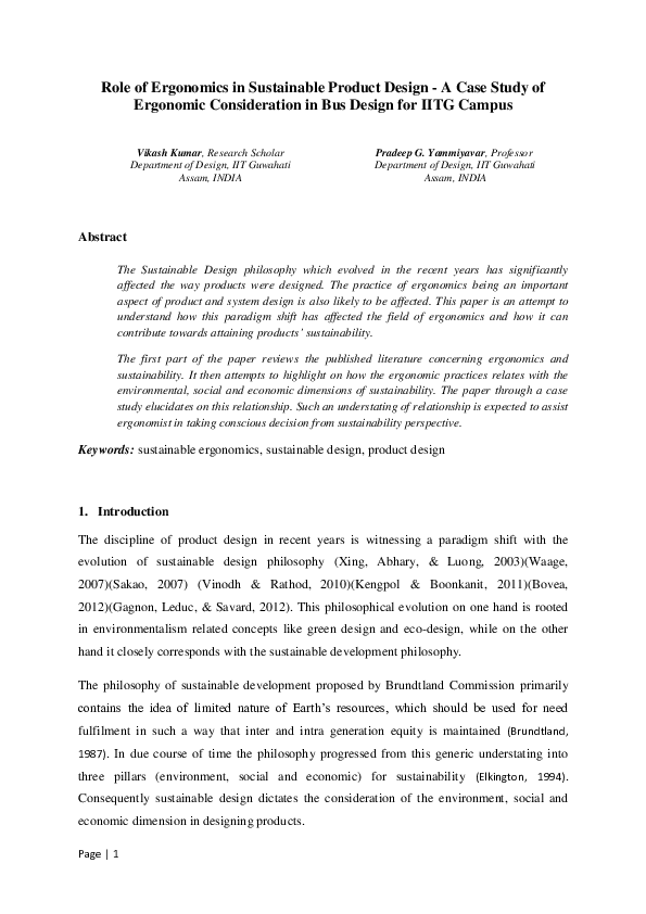 (PDF) Role of Ergonomics in Sustainable Product Design -A Case Study of ...