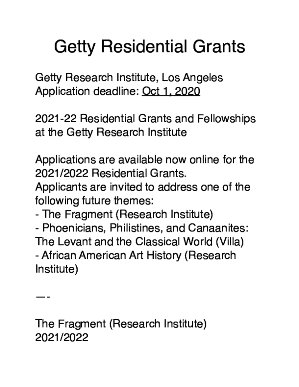 (PDF) Getty Residential Grants 2021-2022