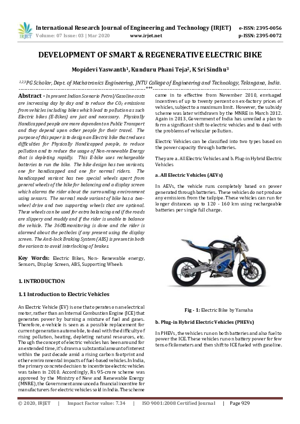 (PDF) IRJET- DEVELOPMENT OF SMART & REGENERATIVE ELECTRIC BIKE
