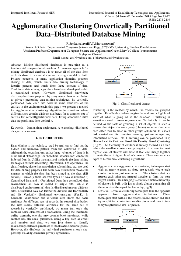 (PDF) Agglomerative Clustering Onvertically Partitioned Data ... (PDF) Agglomerative Clustering Onvertically Partitioned Data ...