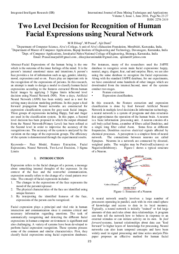(PDF) Two Level Decision for Recognition of Human Facial Expressions using Neural Network