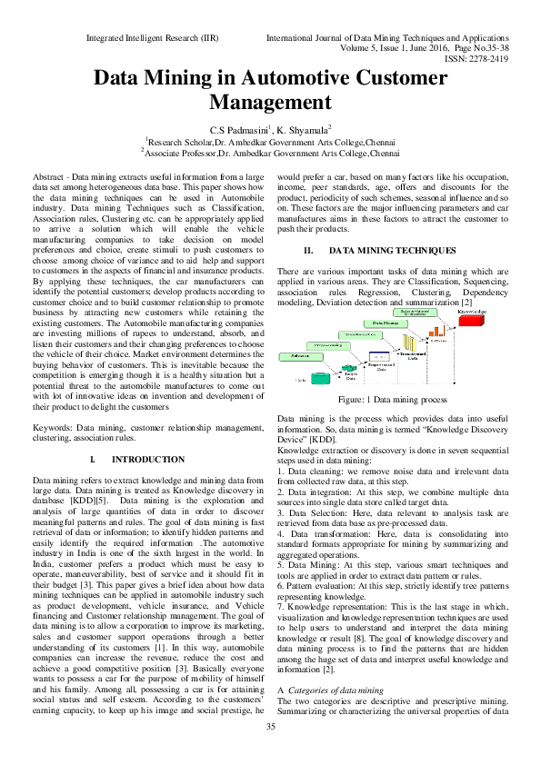 (PDF) Data Mining in Automotive Customer Management