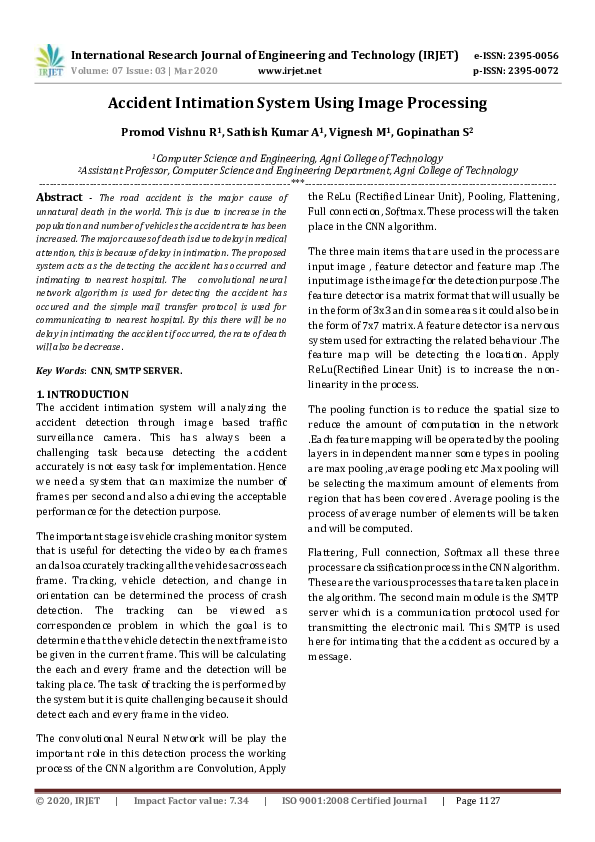 (PDF) IRJET-, Accident Intimation System Using Image Processing