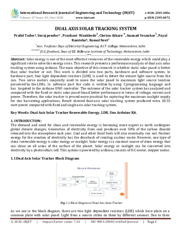 (PDF) IRJET- DUAL AXIS SOLAR TRACKING SYSTEM