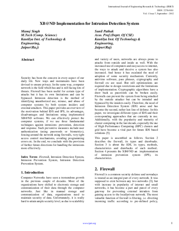 (PDF) IJERT-XB@ND Implementation for Intrusion Detection System | IJERT Journal - Academia.edu