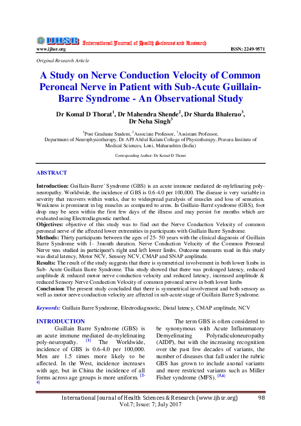 (PDF) A Study on Nerve Conduction Velocity of Common Peroneal Nerve in ...