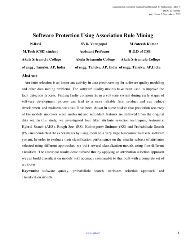 (PDF) Software Protection Using Association Rule Mining