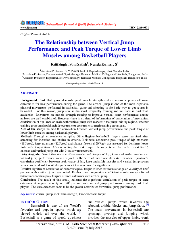 Pdf The Relationship Between Vertical Jump Performance And Peak Torque Of Lower Limb Muscles