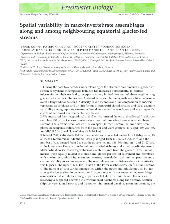 (PDF) Spatial variability in macroinvertebrate assemblages along and among neighbouring ...