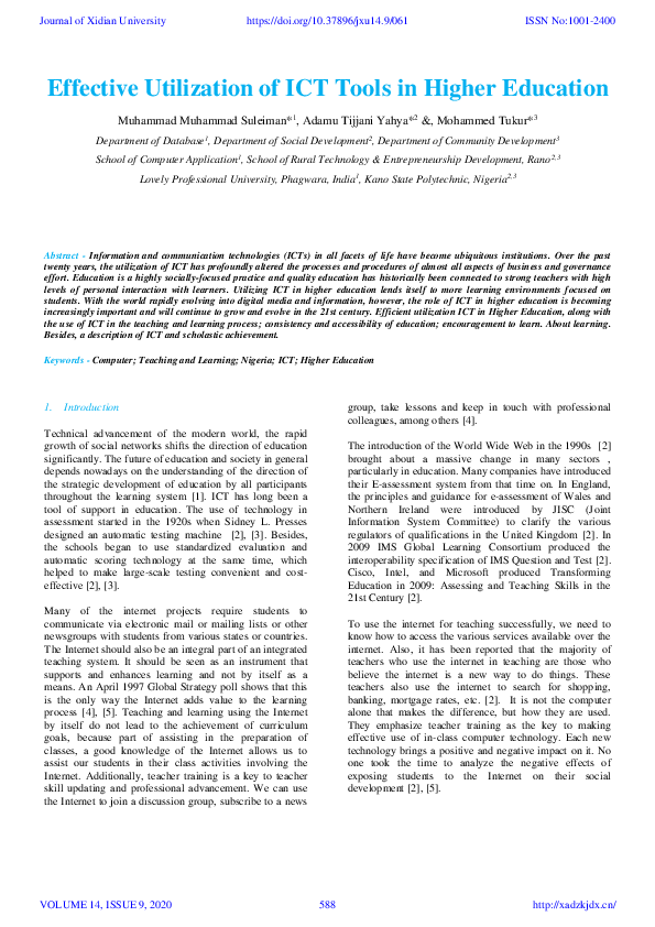 (PDF) Effective Utilization of ICT Tools in Higher Education