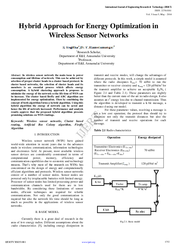 Pdf Ijert Hybrid Approach For Energy Optimization In Wireless Sensor Networks