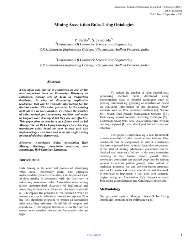 (PDF) IJERT-Mining Association Rules Using Ontologies | IJERT Journal - Academia.edu