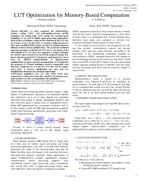 Pdf Ijert Lut Optimization For Memory Based Computation