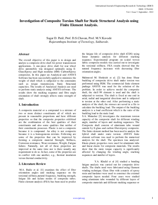 (PDF) Developments in Design of Composite Drive Shaft for Automotive Applications | rajaram ...