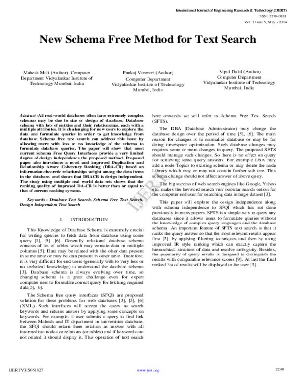 (PDF) IJERT-New Schema Free Method for Text Search | IJERT Journal ...