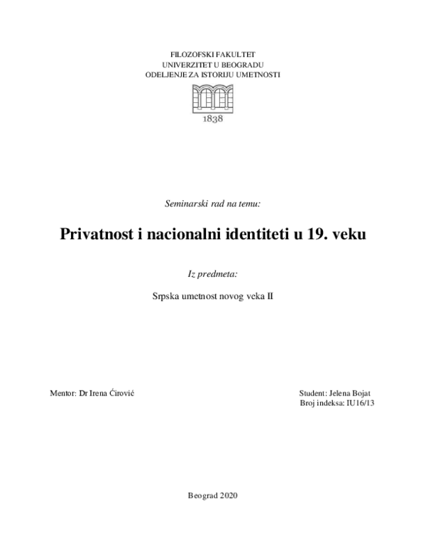 (PDF) Privatnost i nacionalni identiteti u 19.veku
