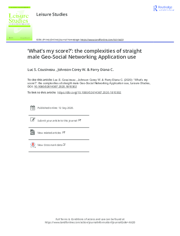 (PDF) What s my score the complexities of straight male Geo Social Networking Application use