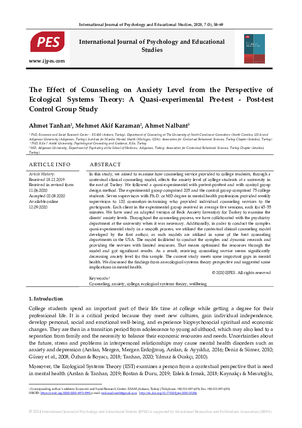 (PDF) The Effect of Counseling on Anxiety Level from the Perspective of ...