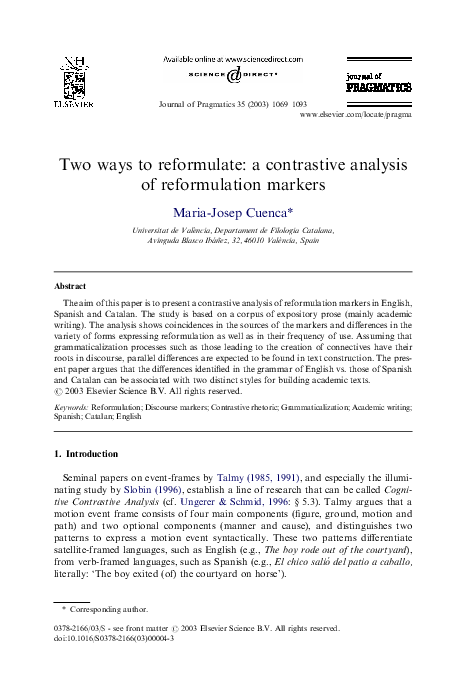 (PDF) Two ways to reformulate: a contrastive analysis of reformulation ...