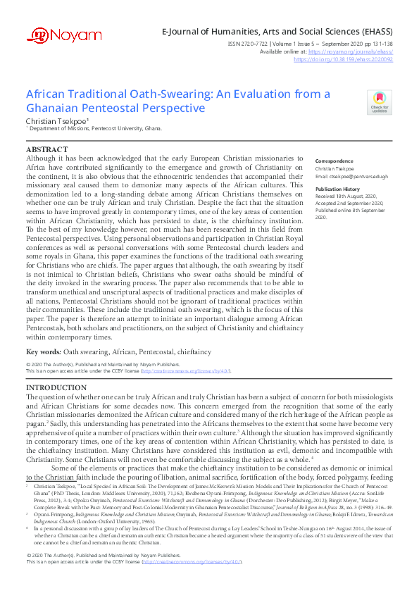 (PDF) African Traditional Oath-Swearing: An Evaluation from a Ghanaian ...