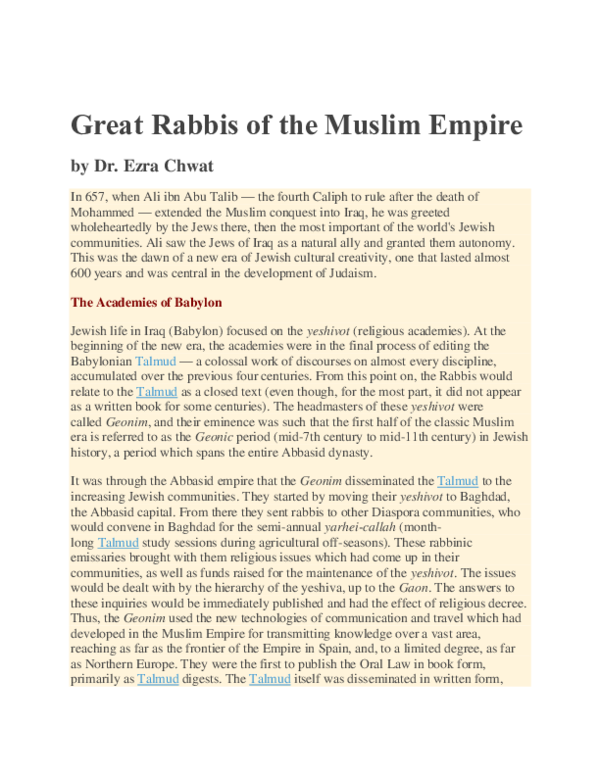 (PDF) Great Rabbis of the Muslim Empire